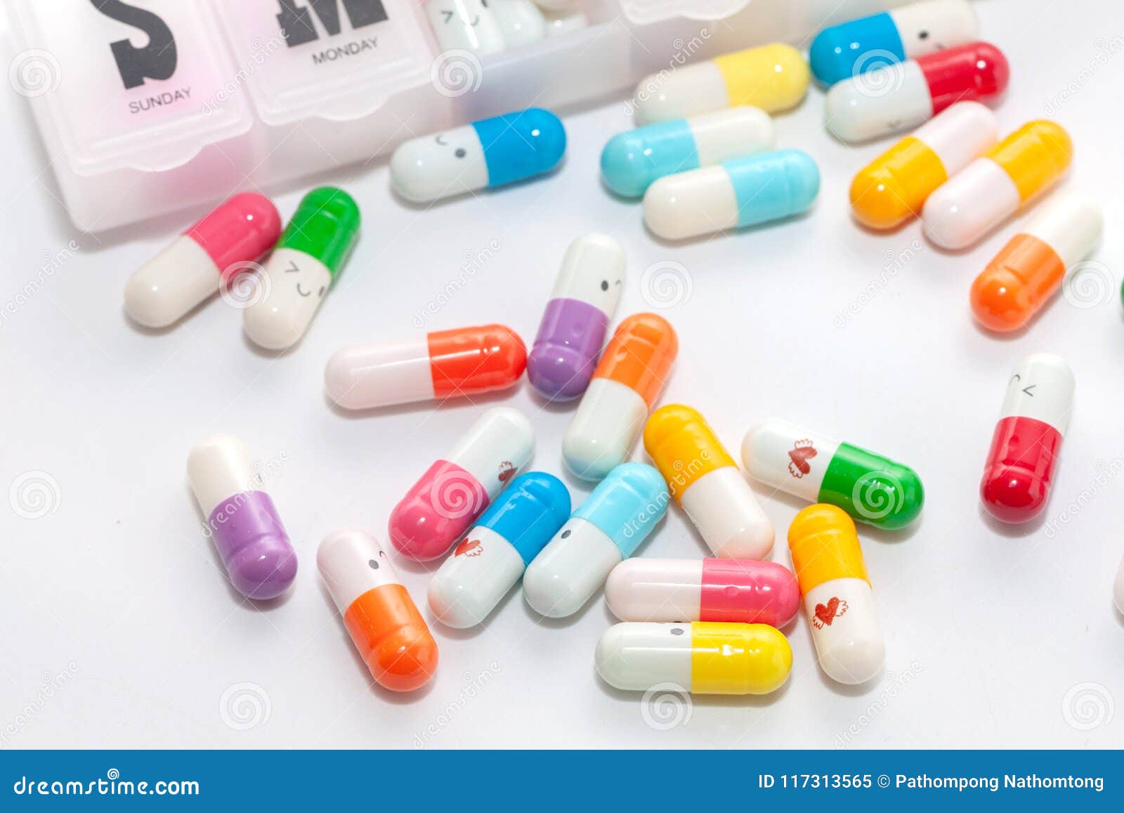 Colorful Pill in the Box on White Stock Image - Image of container ...