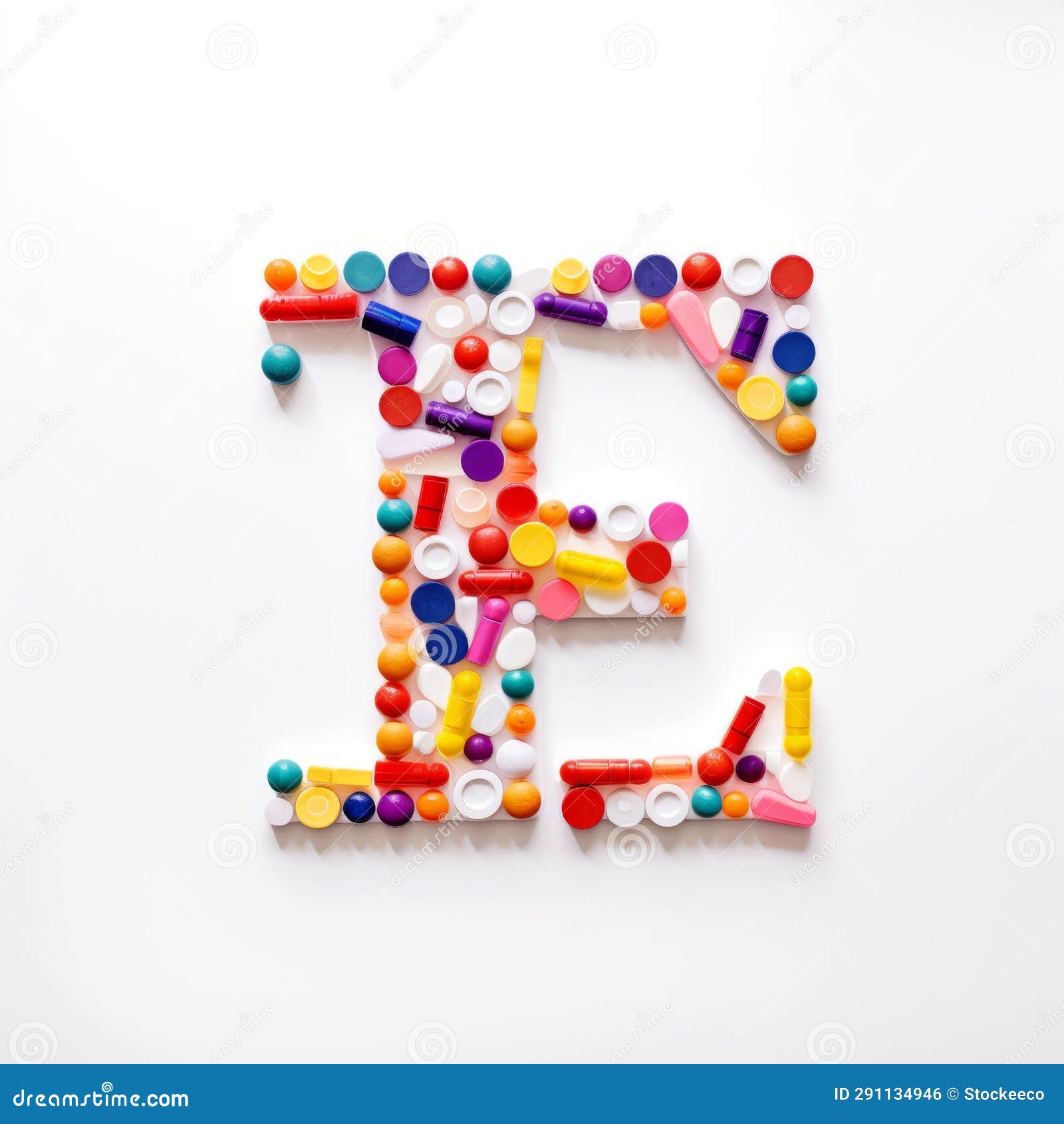 Colorful Pill Letter E: Layered Imagery with Subtle Irony Stock ...