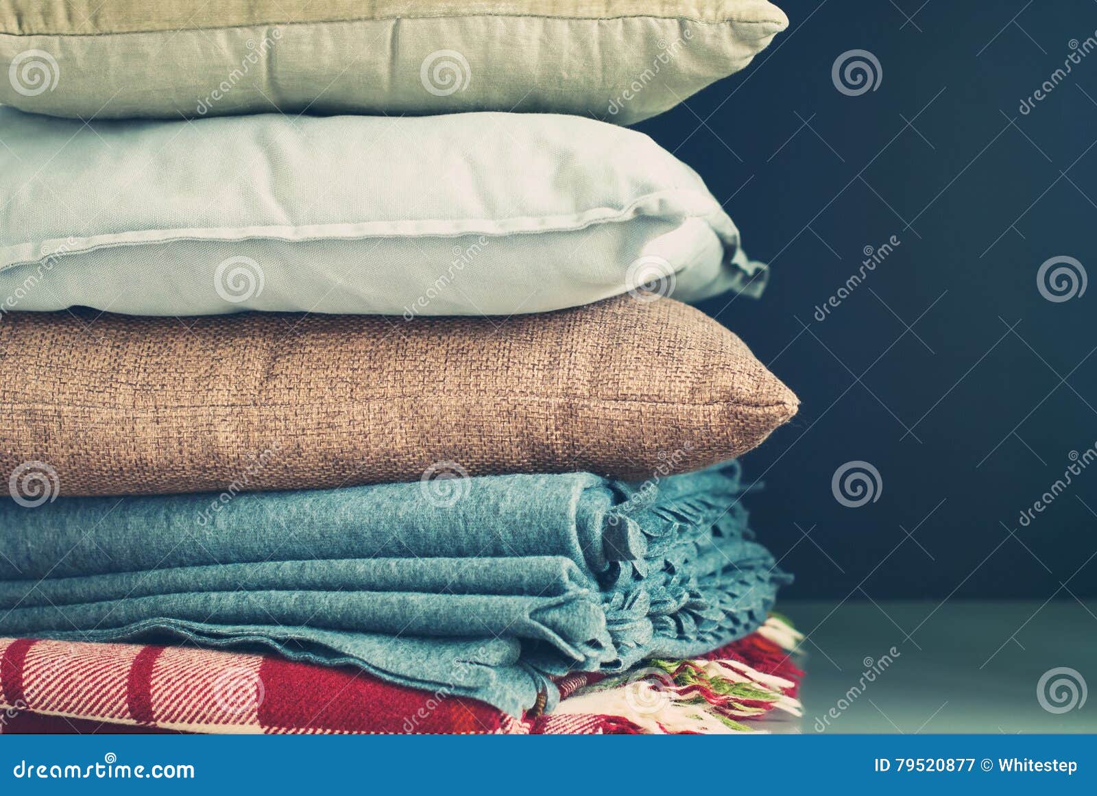 Colorful Pillows Stack on Dark Background Stock Image - Image of ...
