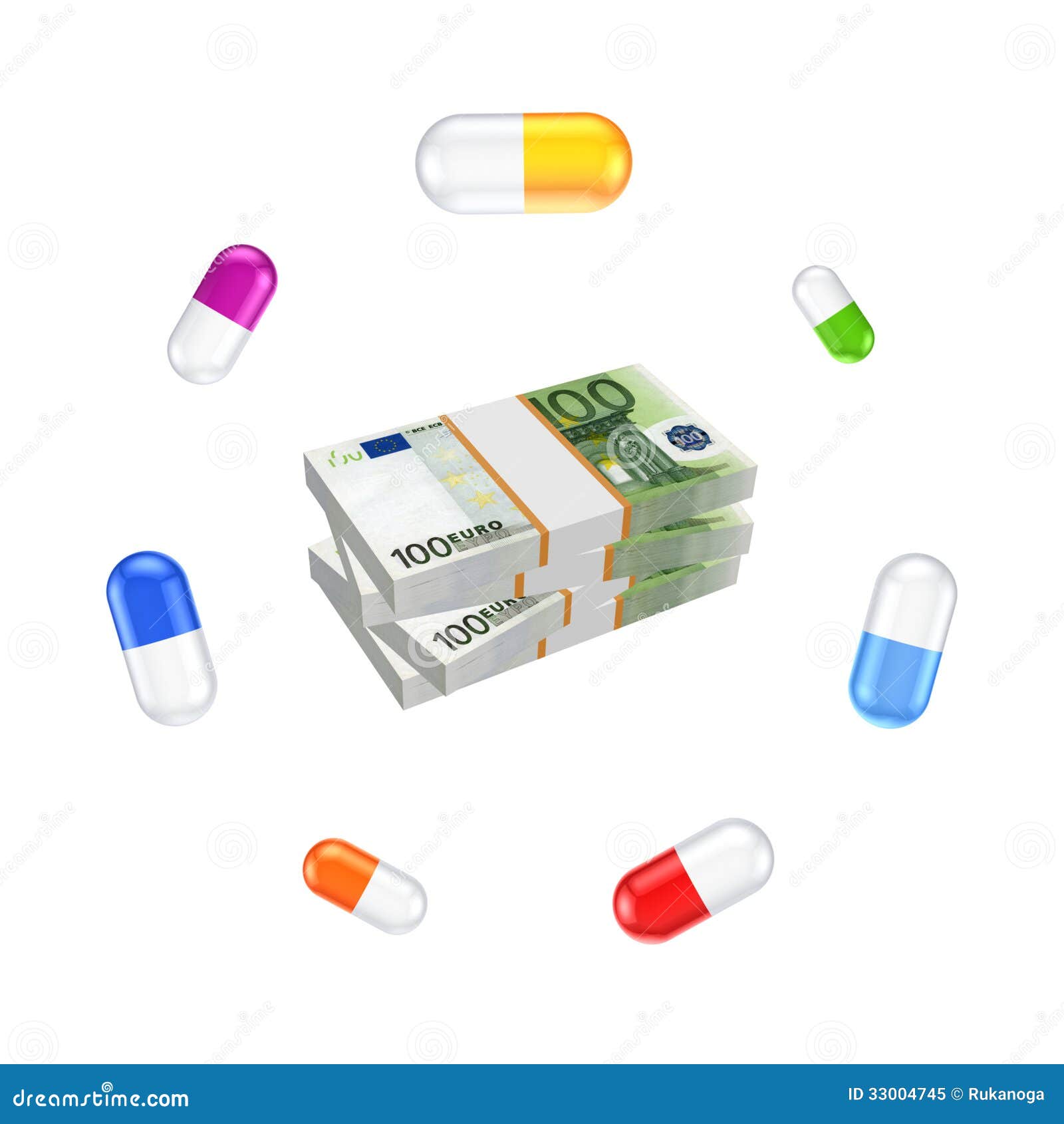 Colorful Pills Around Stack of Euro. Stock Illustration - Illustration ...