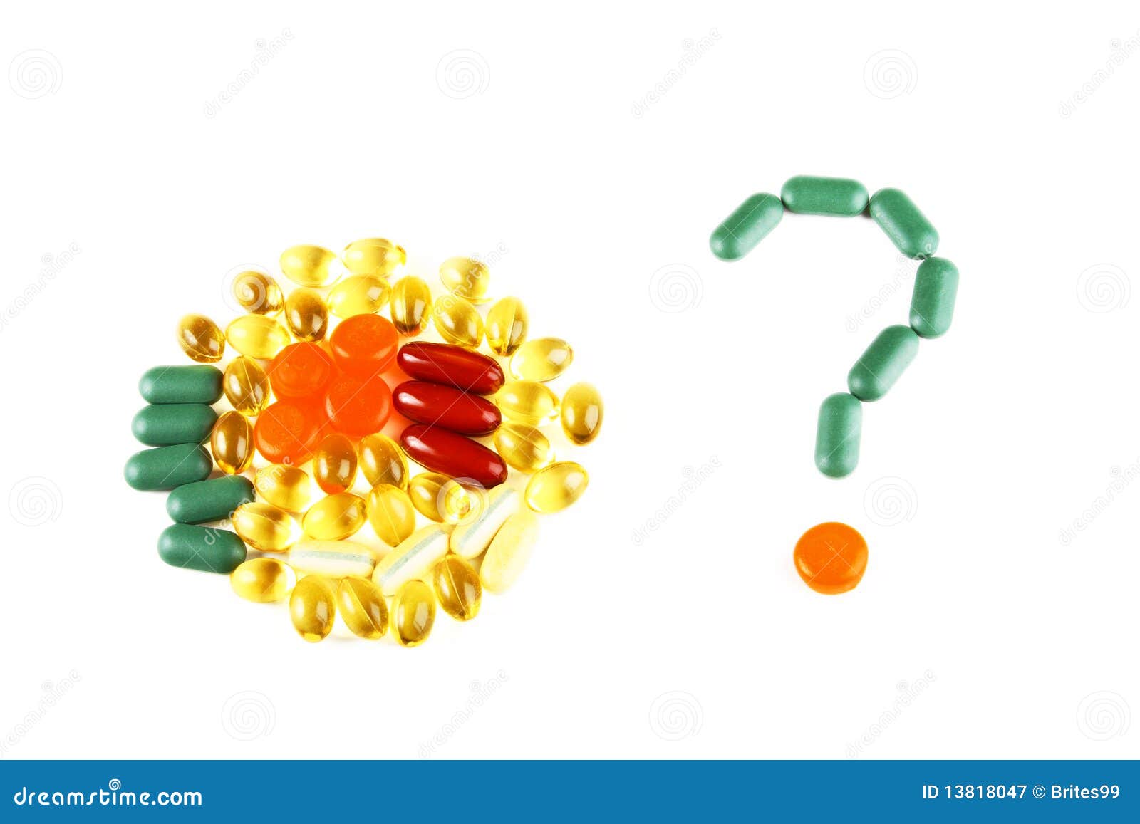 Colorful Pills on White with a Question Mark Stock Image - Image of ...