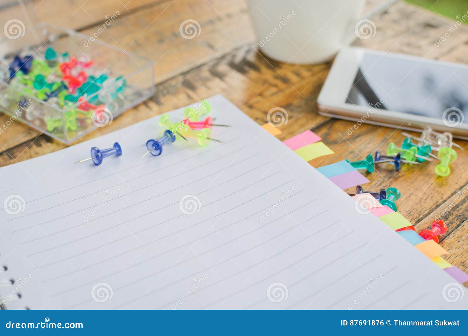 Colorful Pin with Blank Notebook Stock Photo - Image of color, close ...