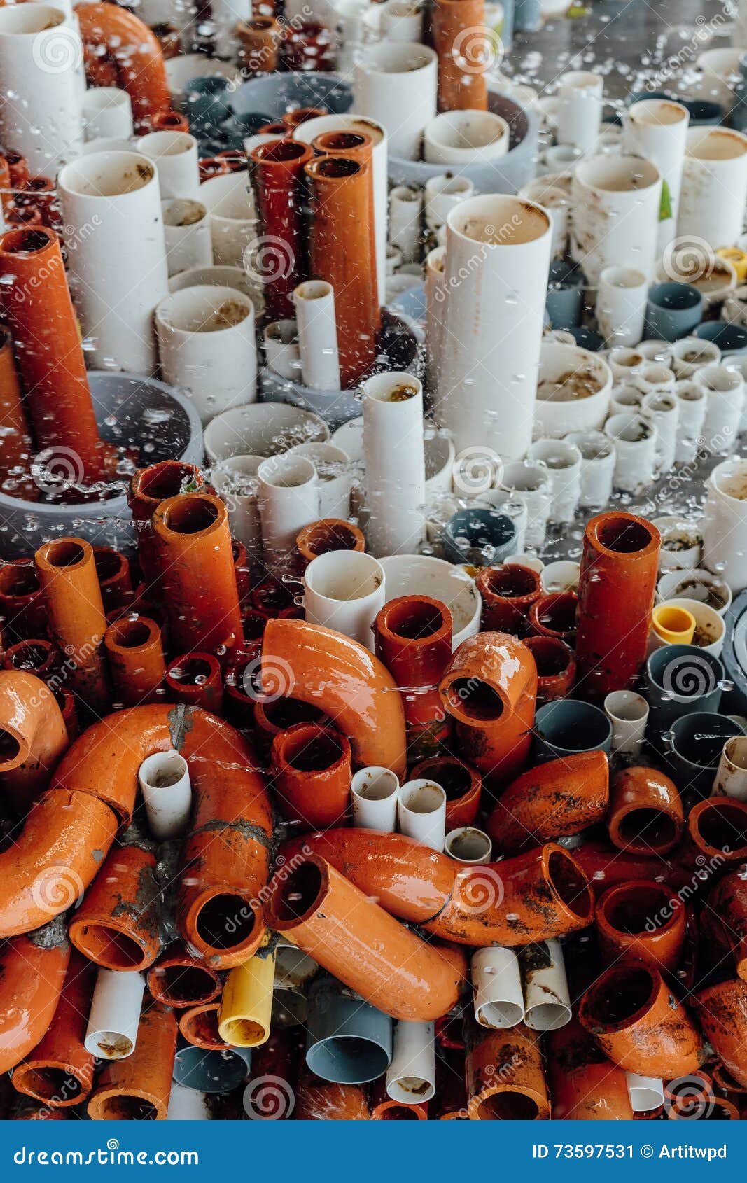 Colorful Pipes Arranged with Water Inside Stock Image - Image of blue ...