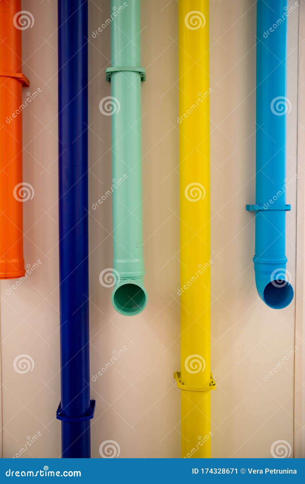 Colorful pipes on the wall stock image. Image of pipe - 174328671