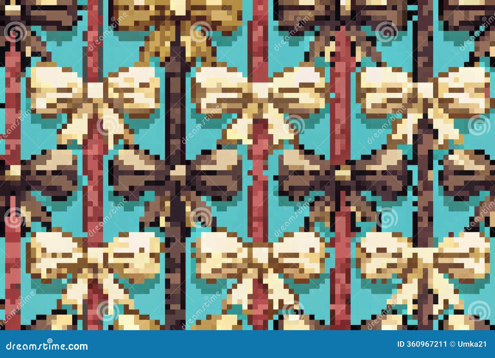Colorful Pixel Art Pattern with Bows on Blue Background Stock ...