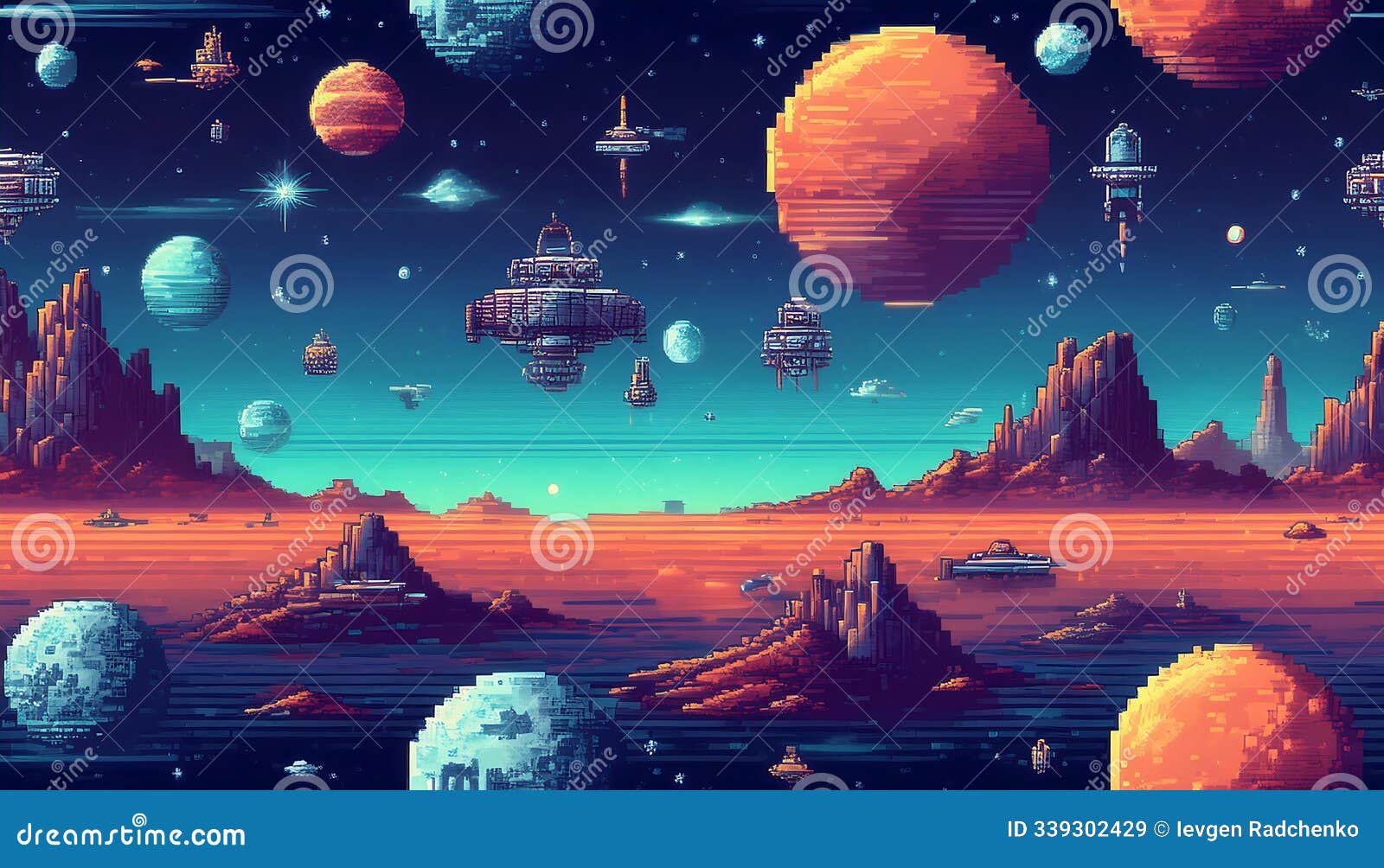 Seamless Pixel Art Background of a Vibrant Space Landscape with ...