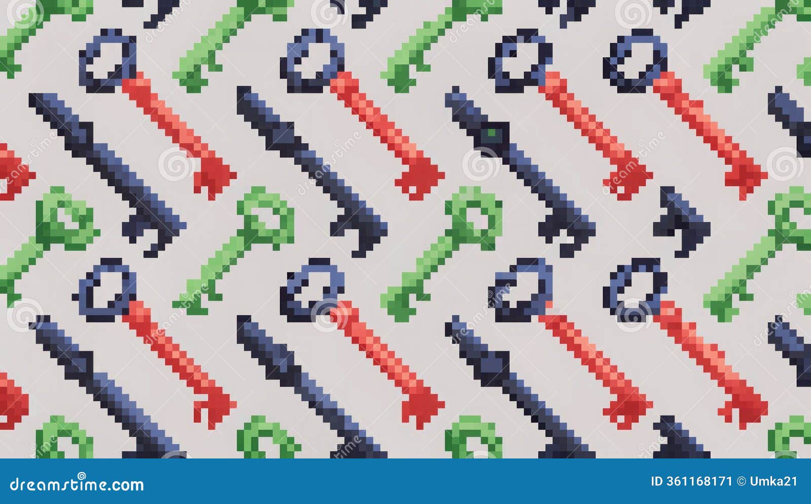 Colorful Pixel Art Wrenches and Keys Pattern Illustration Stock ...