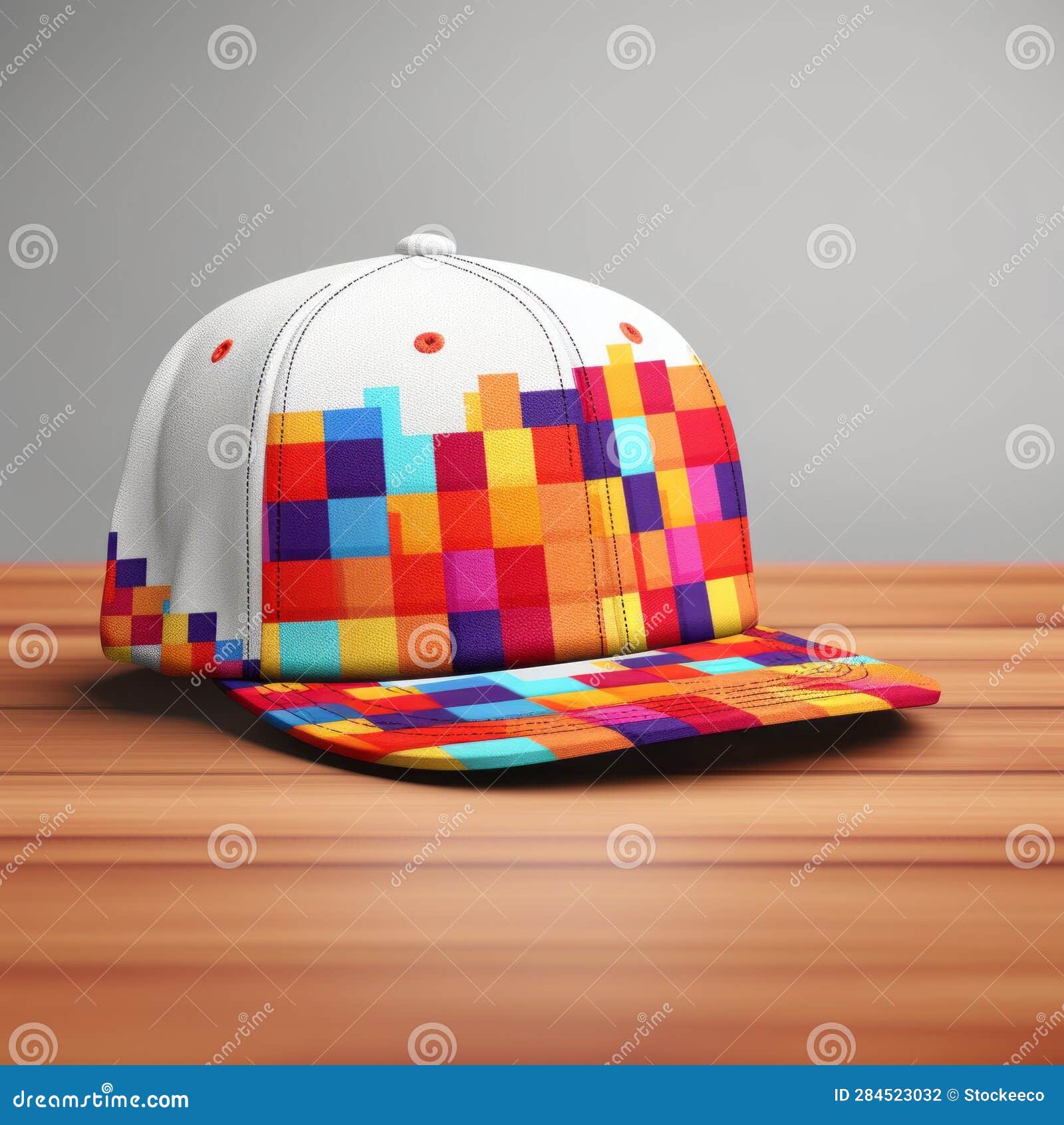 Colorful Pixel Block Custom Hat Design with Realistic Details Stock Illustration - Illustration ...
