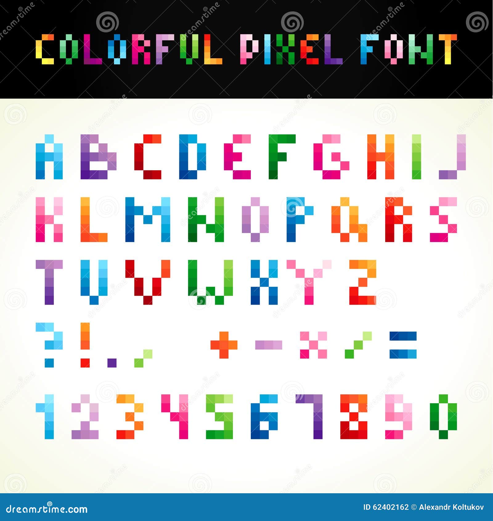 The colorful pixel font. stock vector. Illustration of icon - 62402162
