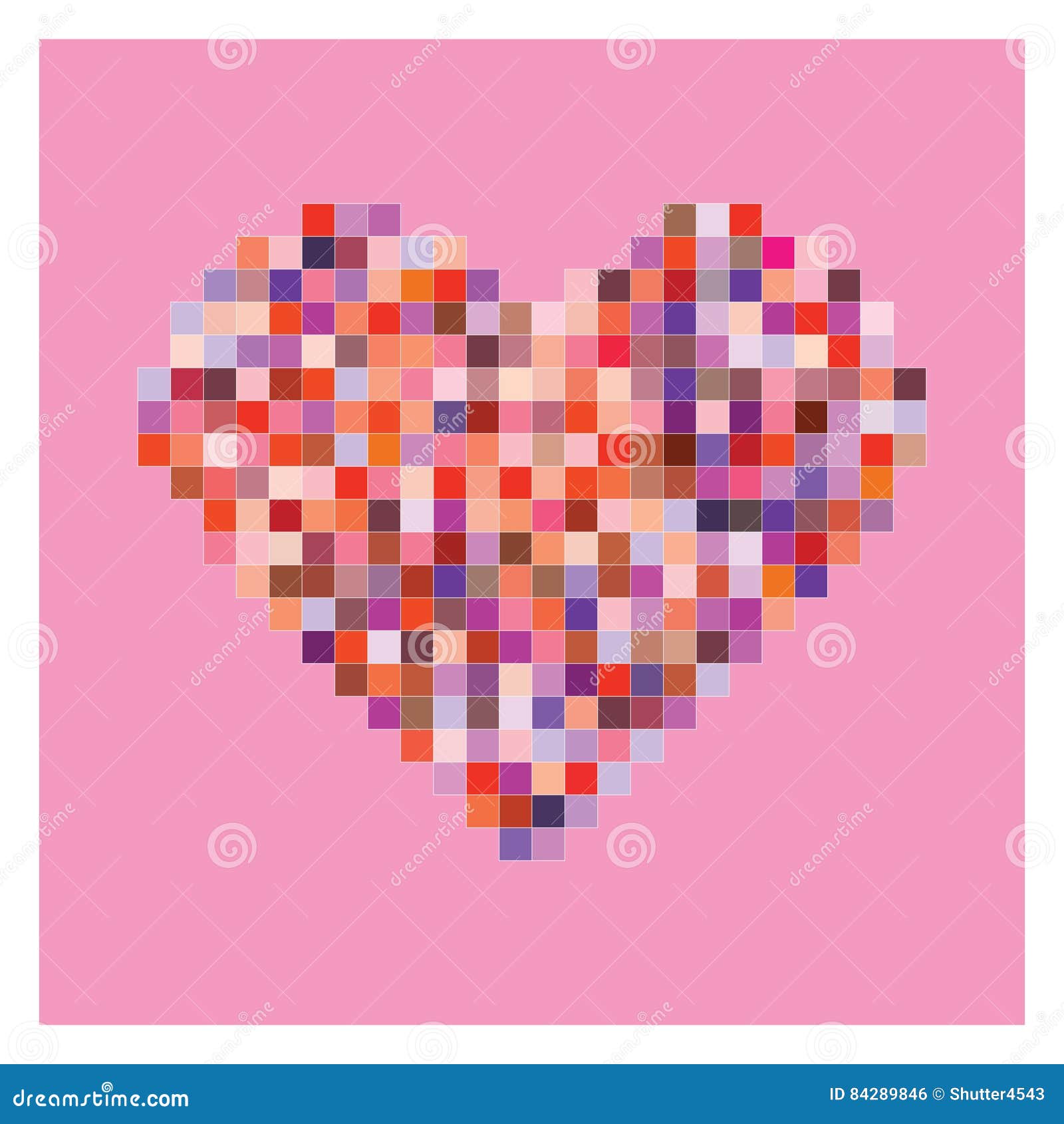Colorful Pixel Heart Shape In Pink Background Vector Illustration ...