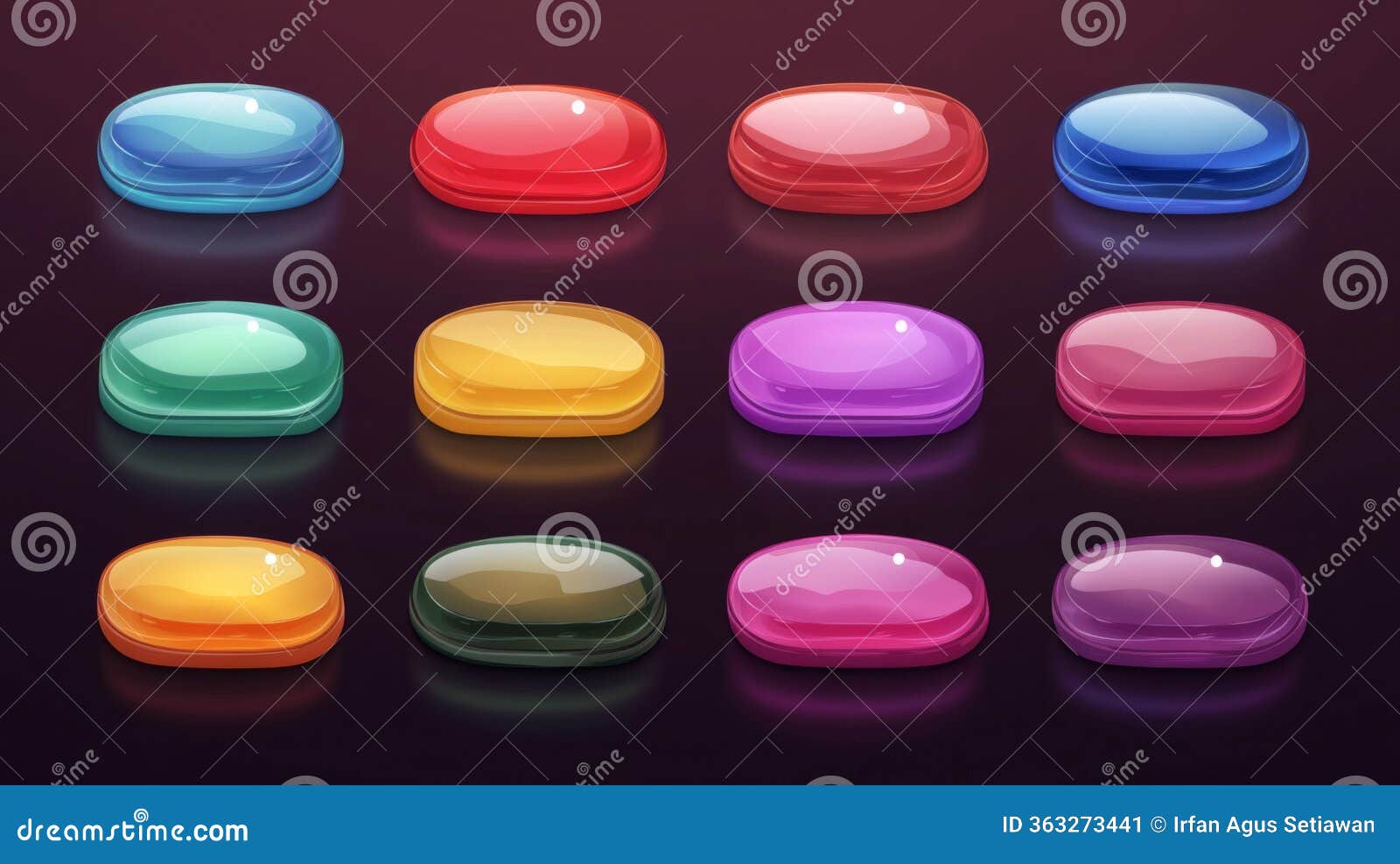 Colorful Pixelated Candy Gem Buttons for Game UI on Dark Background ...