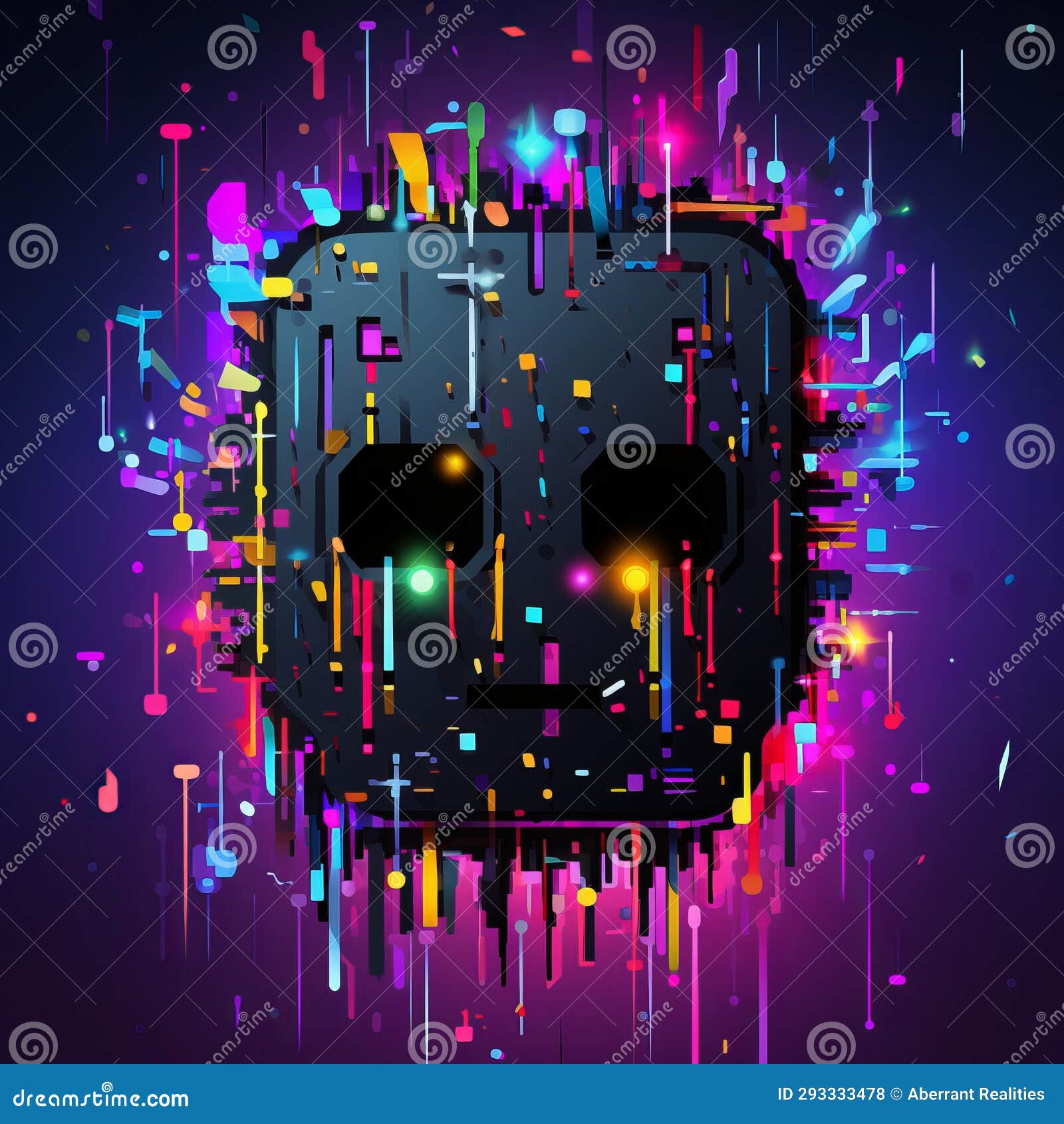 A Colorful Pixelated Face in the Middle of a Dark Background Stock ...