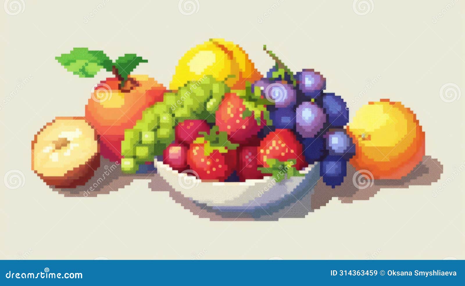 Colorful Pixelated Fruit Bowl Digital Art Illustration Stock Image ...
