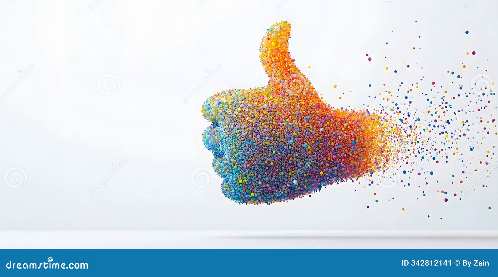 Colorful Pixelated Thumbs Up Hand Gesture in 3D Rendering Dispersing ...