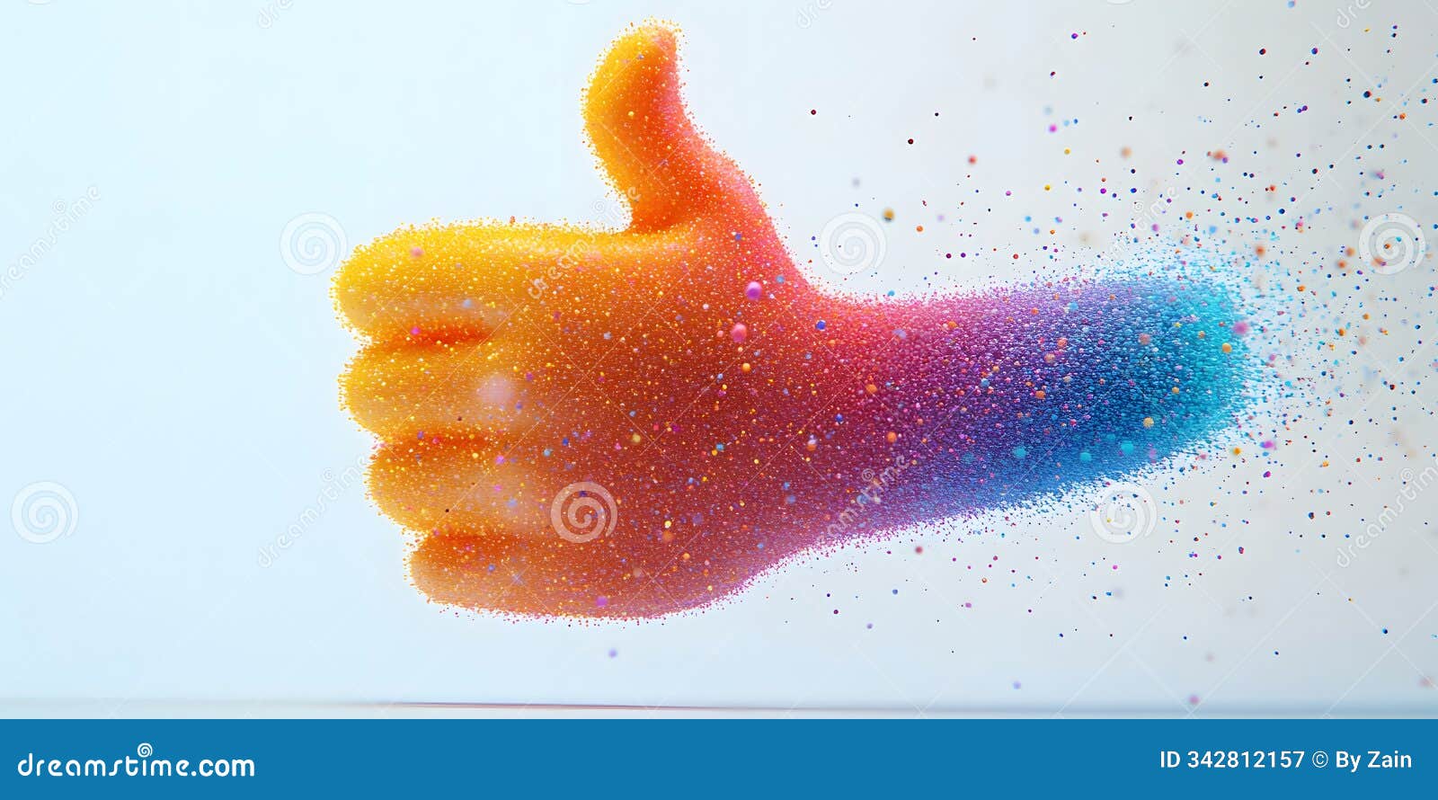 Colorful Pixelated Thumbs Up Hand Gesture In 3D Rendering Dispersing ...
