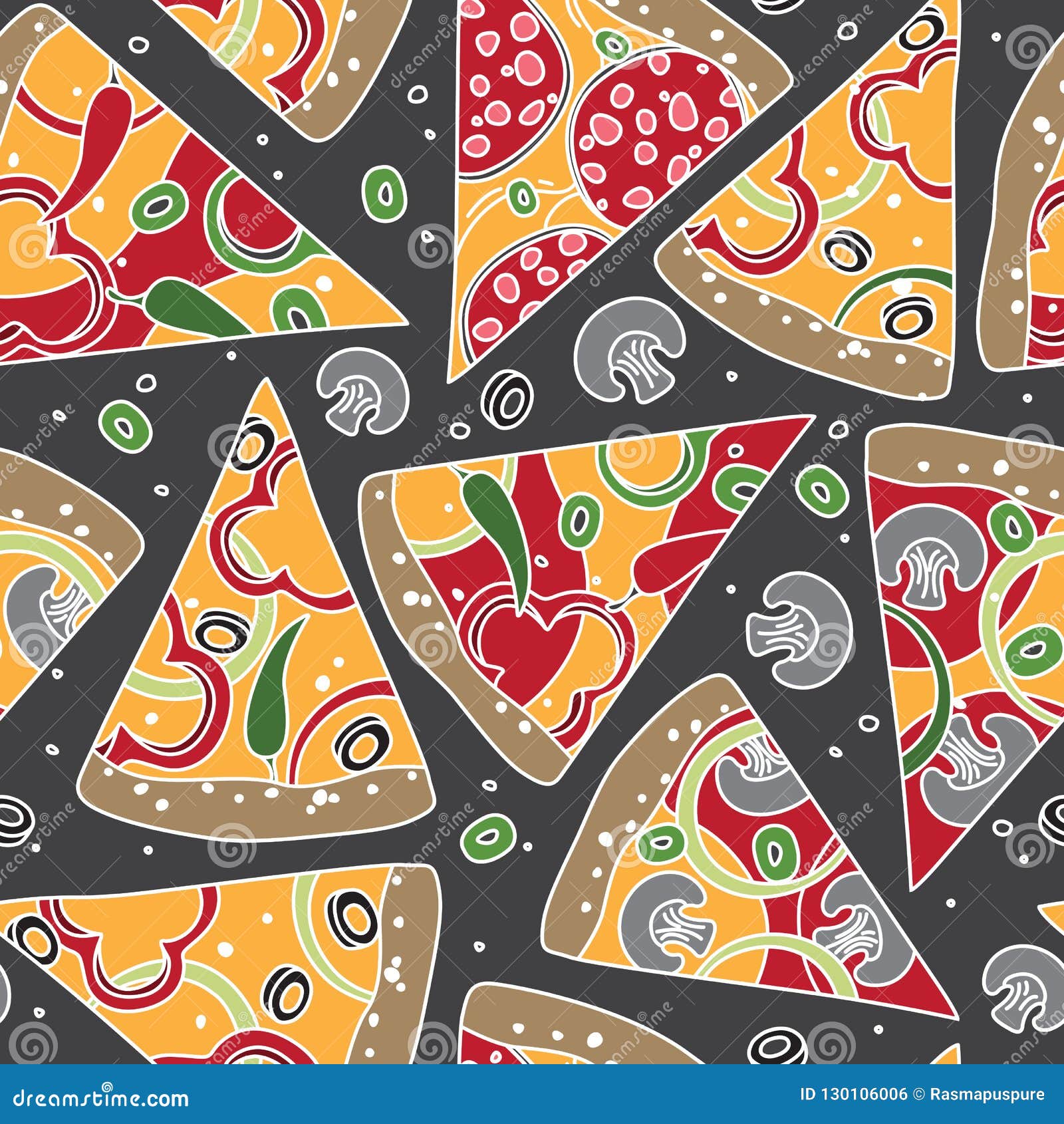 Colorful Pizza Graphic Pattern on Grey Background Stock Vector ...