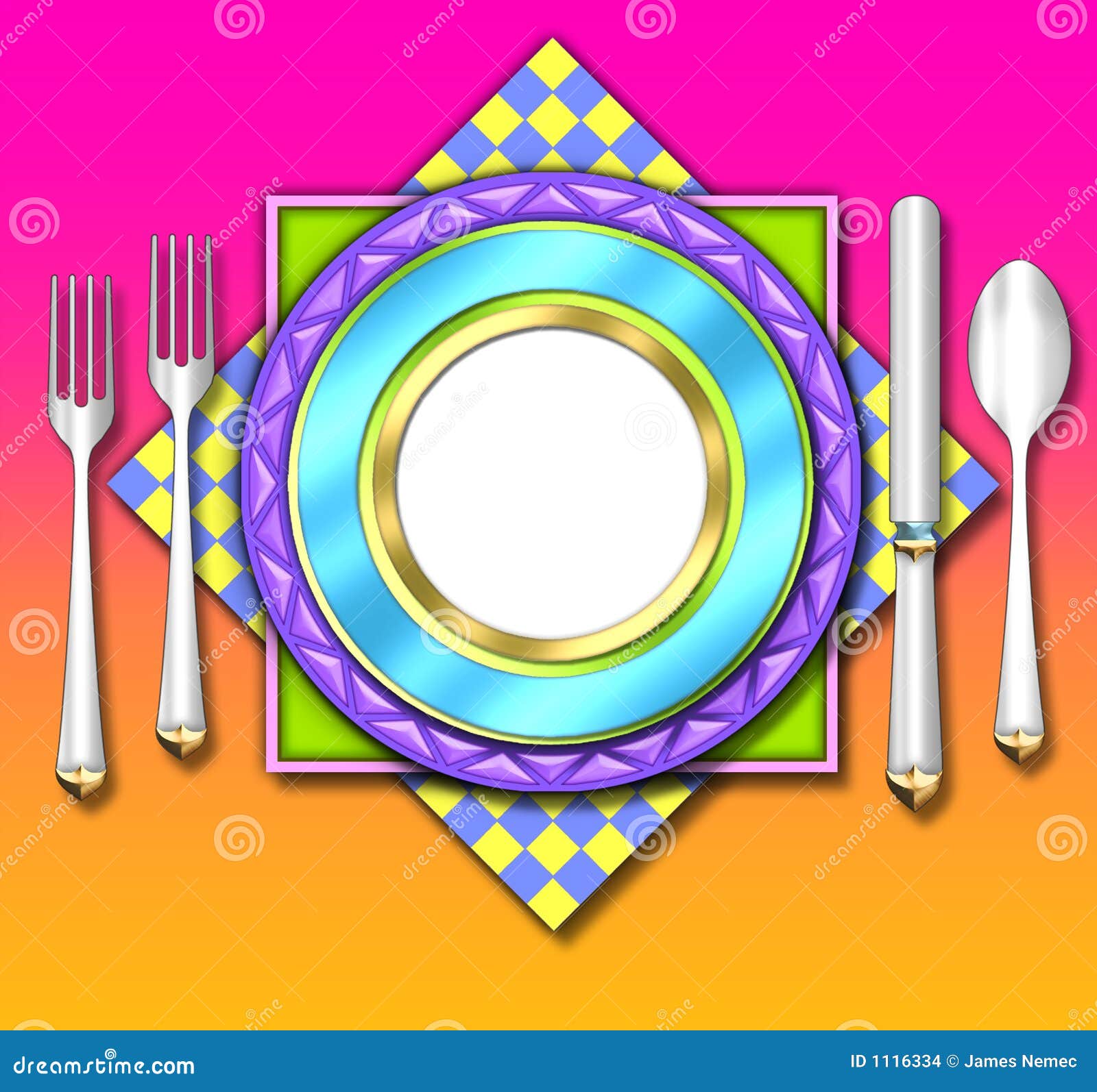 Colorful place setting stock illustration. Illustration of food - 1116334