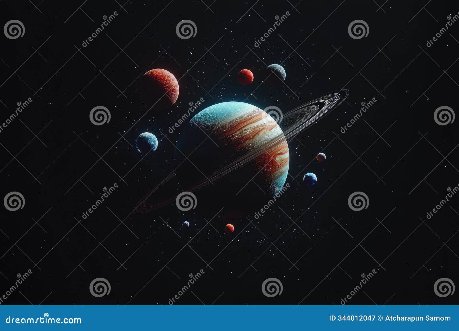 Colorful Planets in Curved Solar System Arrangement Stock Image - Image ...