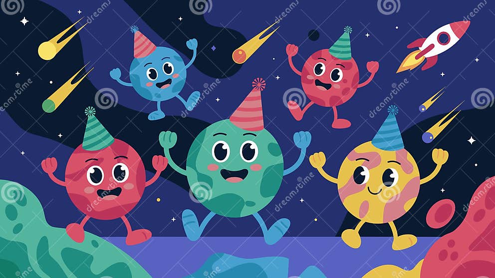 Colorful Planets Dancing in Vibrant Outer Space. Stock Vector ...