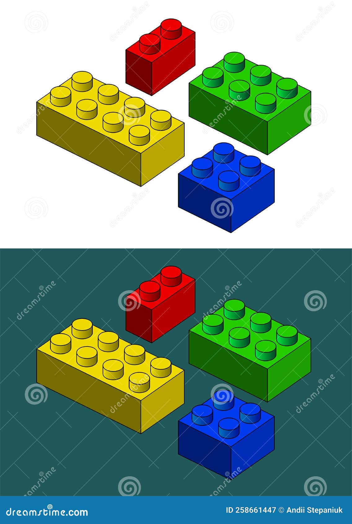Colorful Plastic Building Blocks Isometric Drawings Stock Vector ...