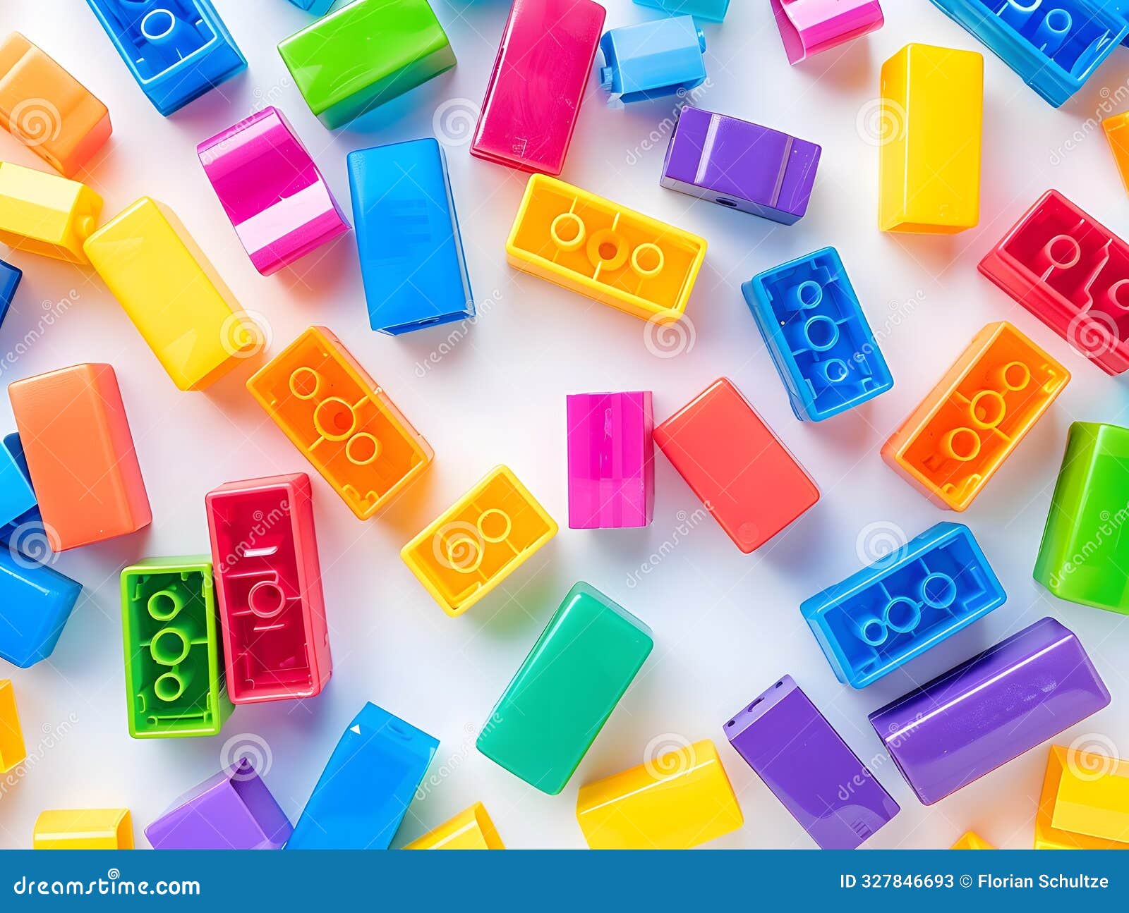 Colorful Plastic Building Blocks Scattered on a White Background Stock ...