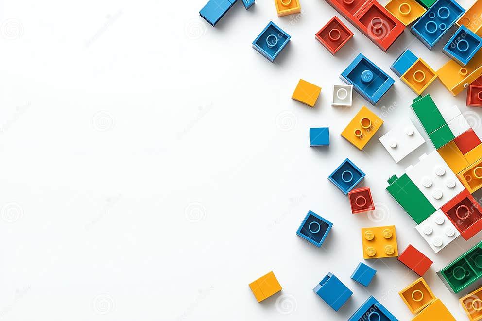 Colorful Plastic Building Blocks Scattered on a White Background ...