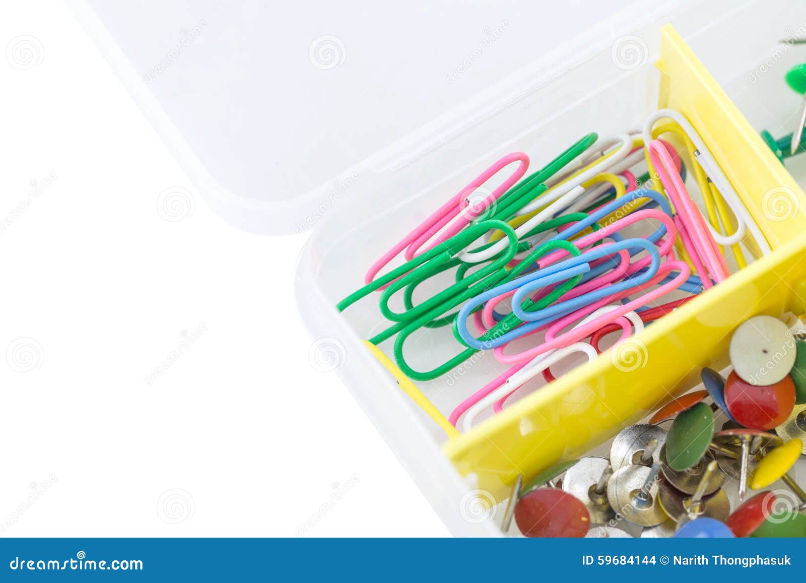 Colorful Plastic Coated Paper Clips in Clear Container Stock Photo ...