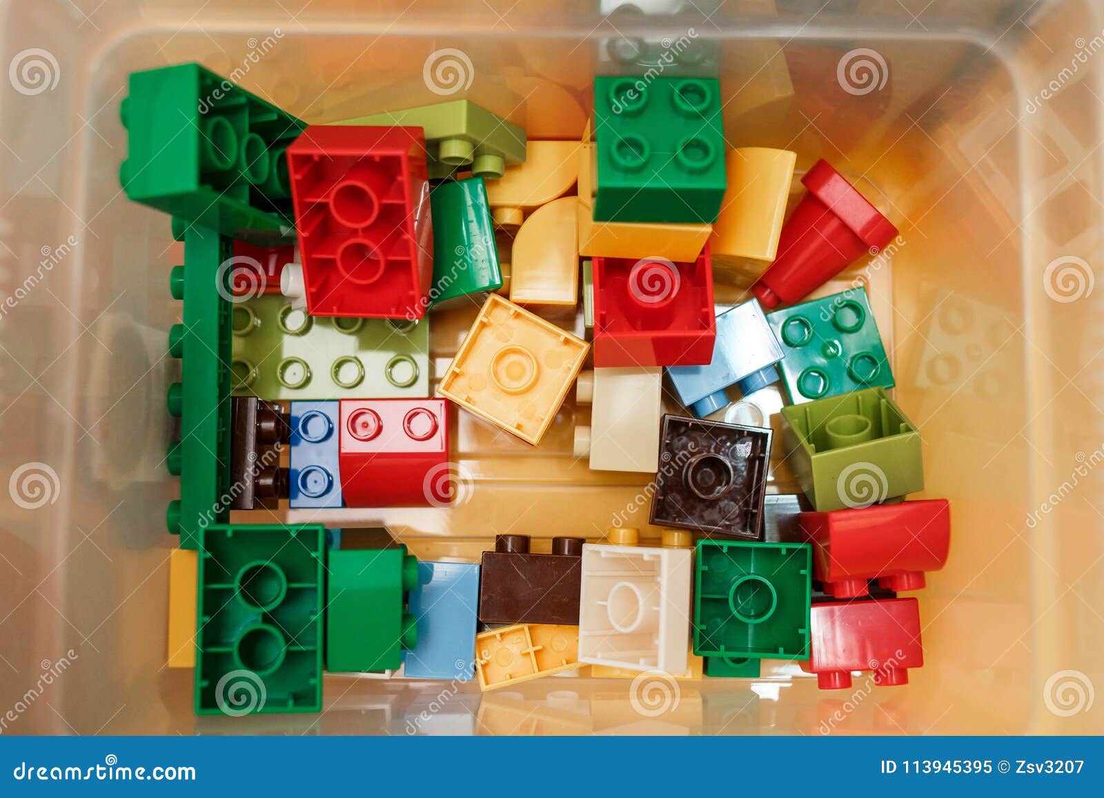 Colorful Plastic Constructor for Children in the Box. Top View Stock ...