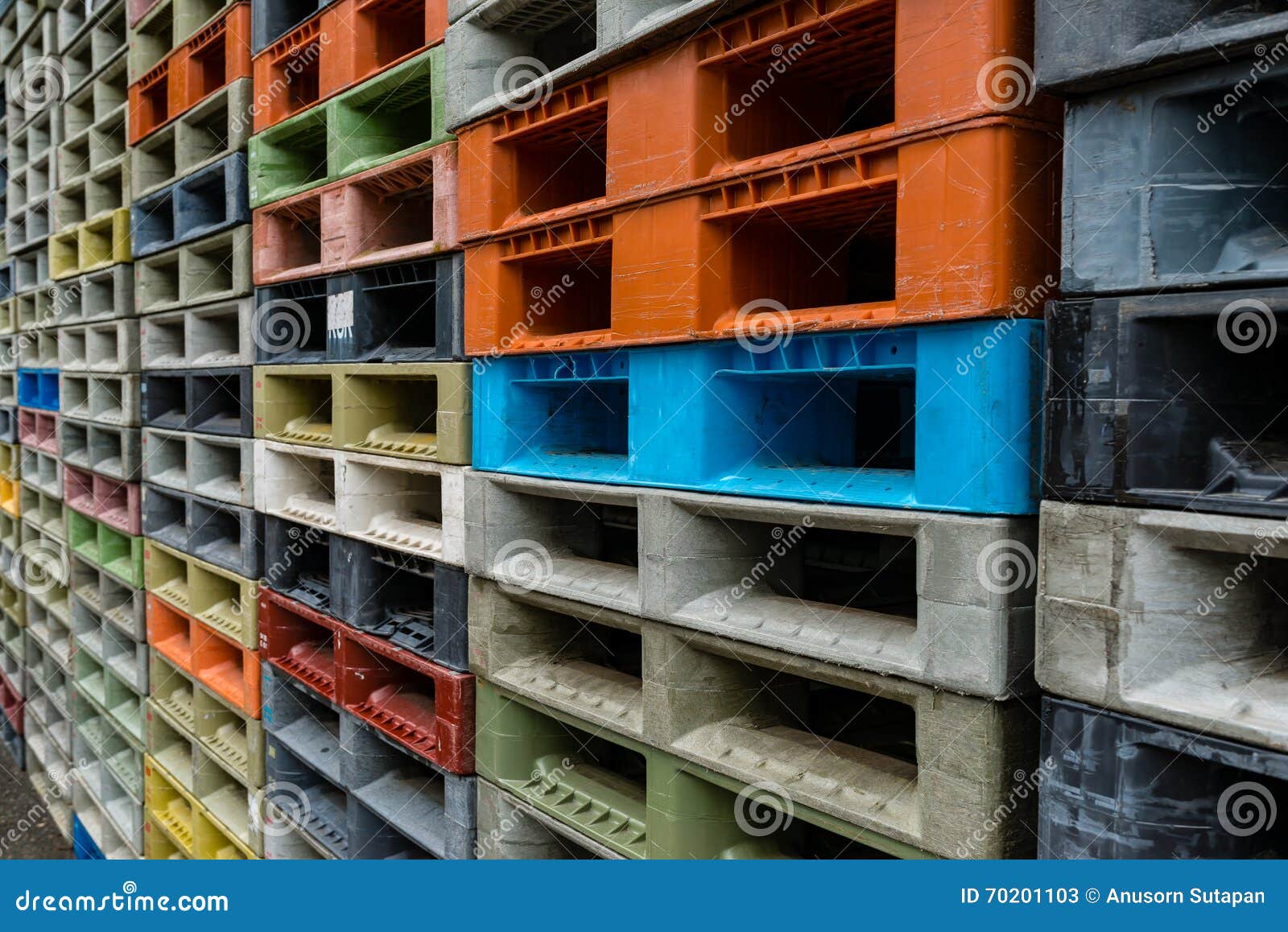 Colorful Plastic Containers Pallets Stack Stock Image - Image of ...