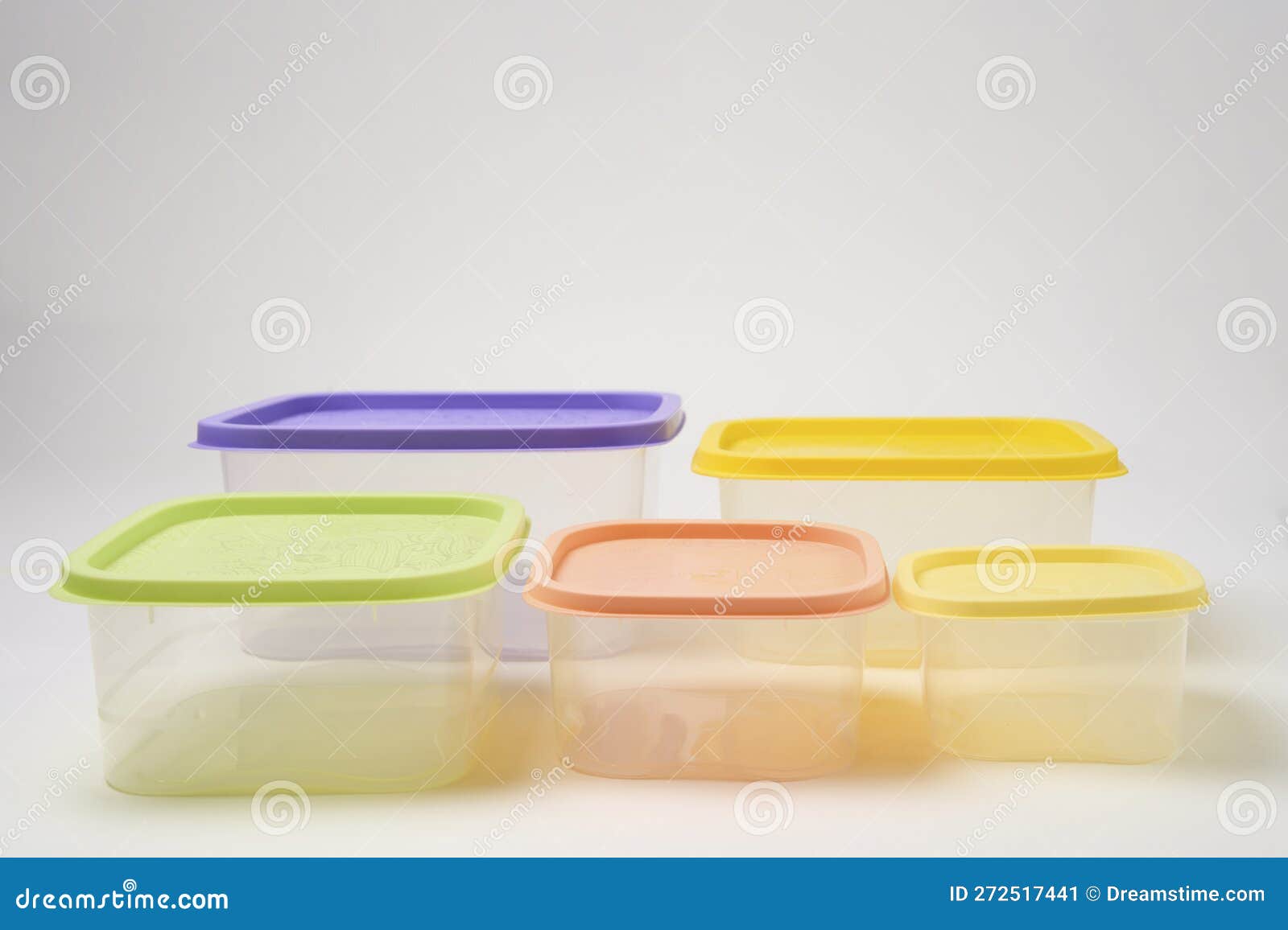 Colorful Plastic Containers on White Background Stock Image - Image of ...