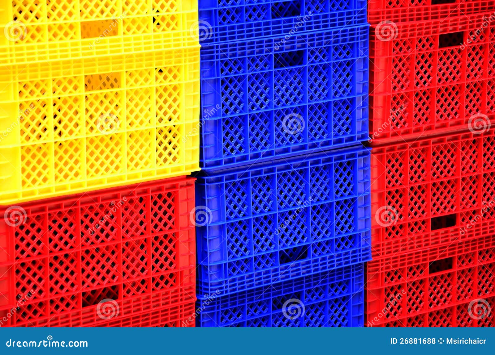 Colorful plastic crates. stock photo. Image of crates - 26881688