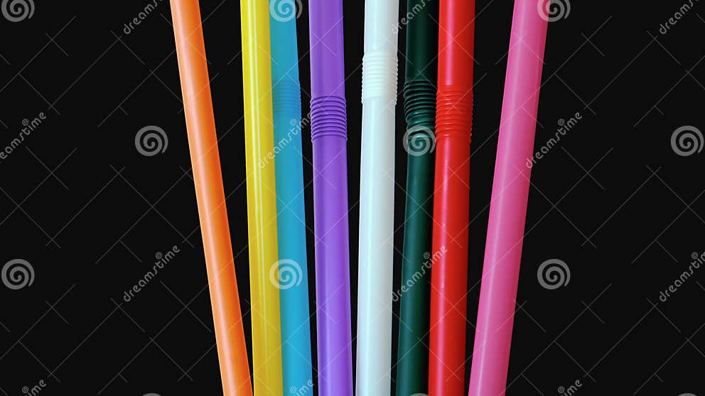Colorful Plastic Drinking Straws on Blackackground Stock Photo - Image ...