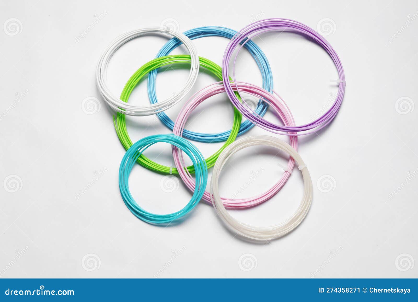 Colorful Plastic Filaments for 3D Pen on White Background, Flat Lay ...