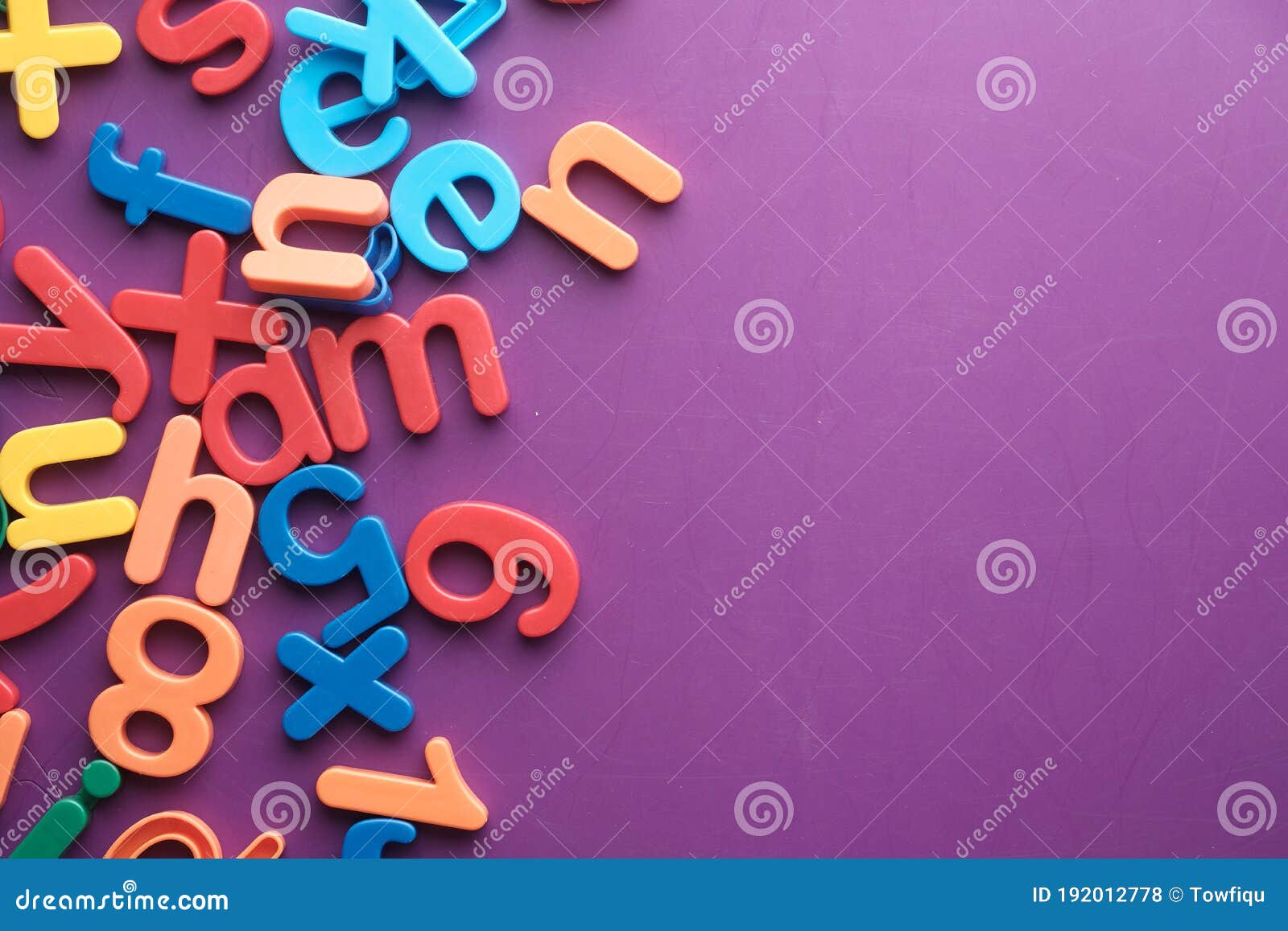 Colorful Plastic Letters on Purple Background, Top View Stock Photo ...