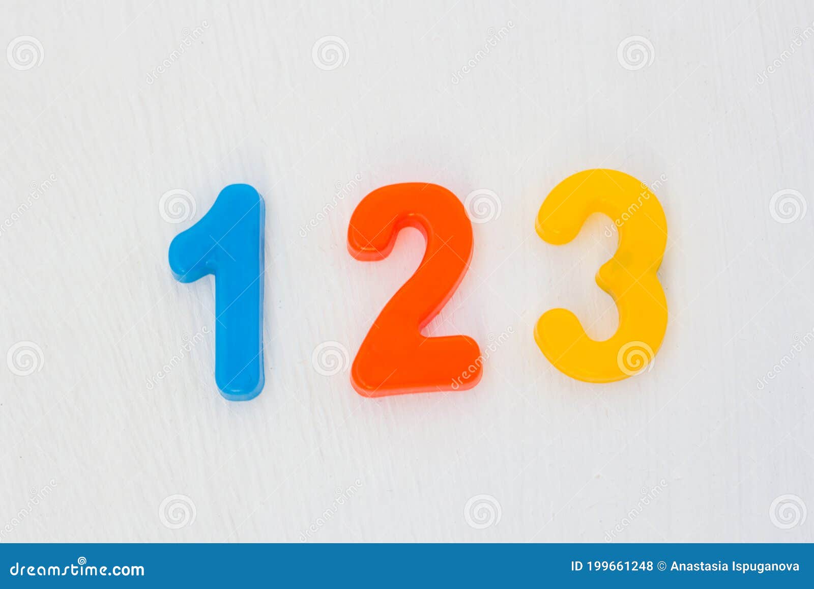 Colorful Plastic Numeral One, Two, Three on White Background. Learning ...