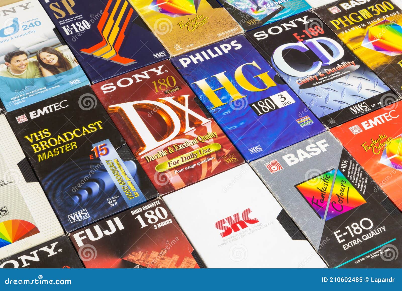 Colorful Plastic and Paper Cases with VHS Videotapes Editorial Image ...