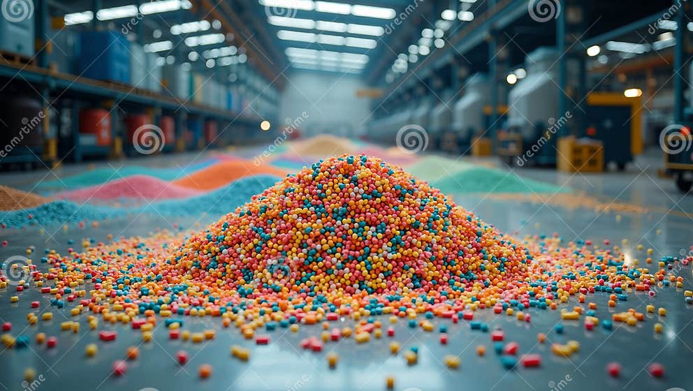 Colorful Plastic Pellets on Factory Floor Ready for Processing Stock ...