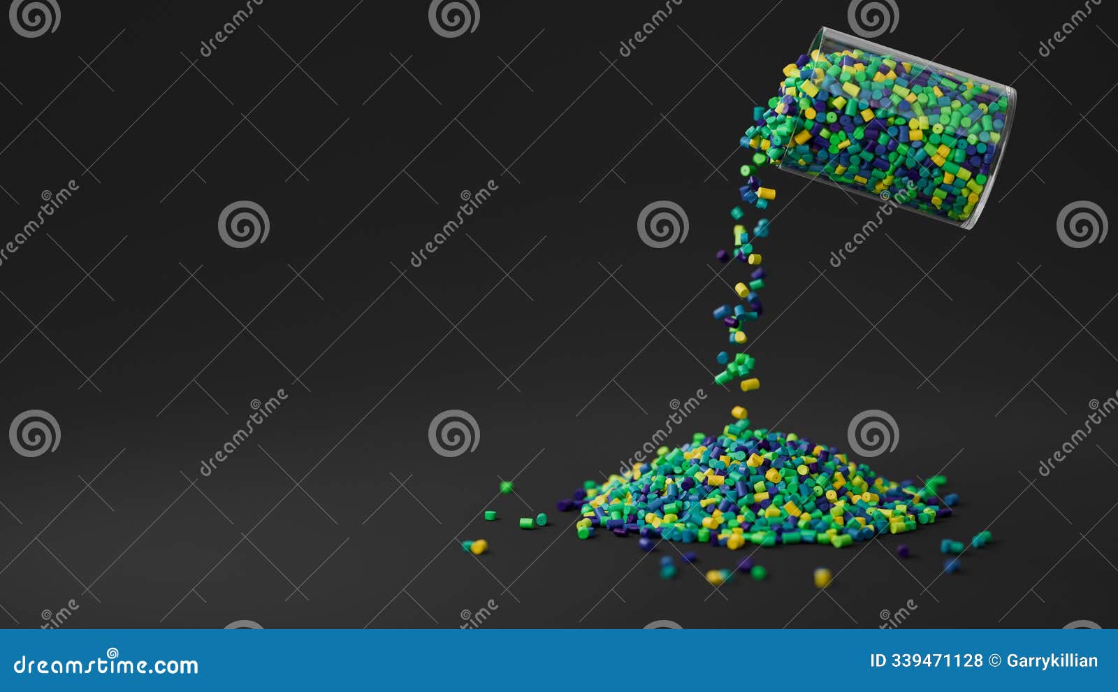 Colorful Plastic Polypropylene Granules Pouring from the Glass on a ...
