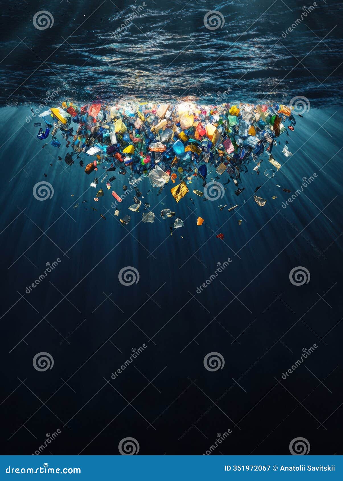 Colorful Plastic Waste Collects on the Surface of a Deep Blue Ocean ...