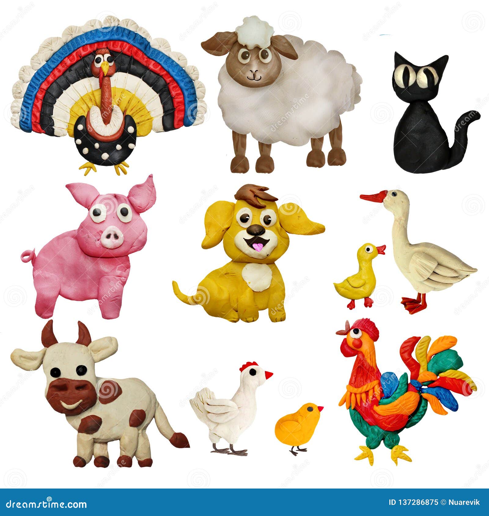 Colorful Plasticine 3D Farm Animals Pets Icons Set Isolated on White ... Colorful Plasticine 3D Farm Animals Pets Icons Set Isolated on White ...
