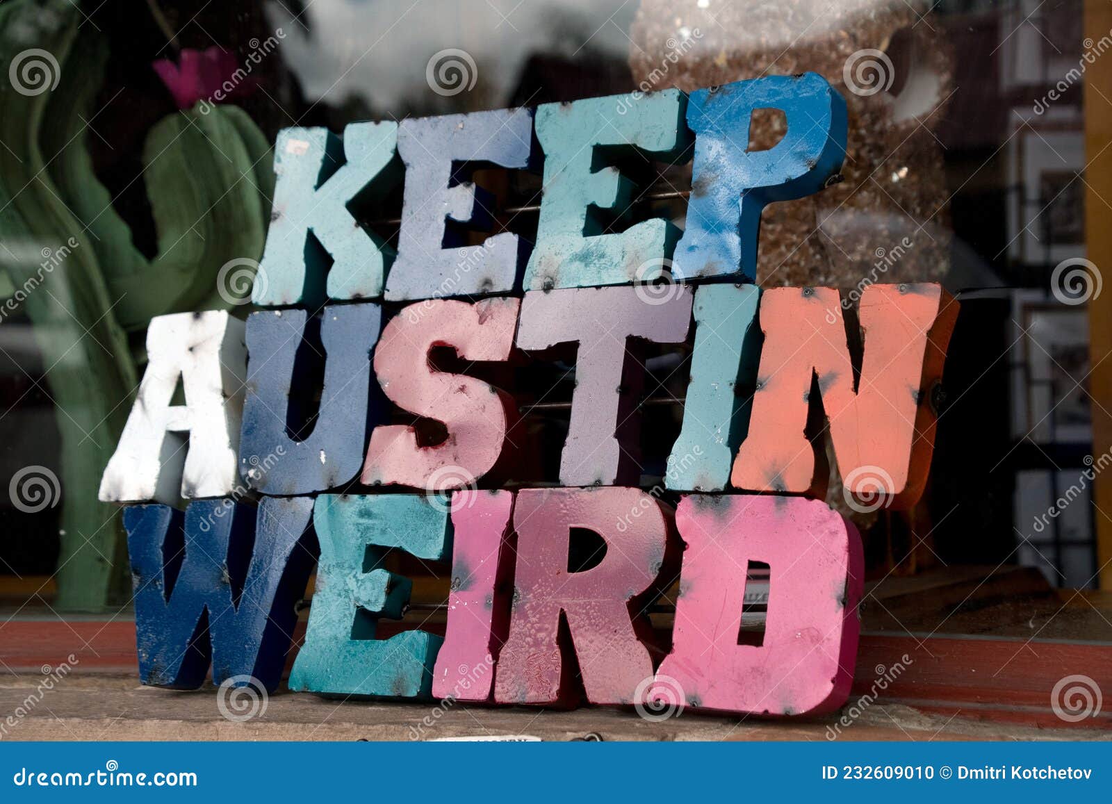 Colorful Plate with Word Austin in Front of a Shop Window Stock Photo ...