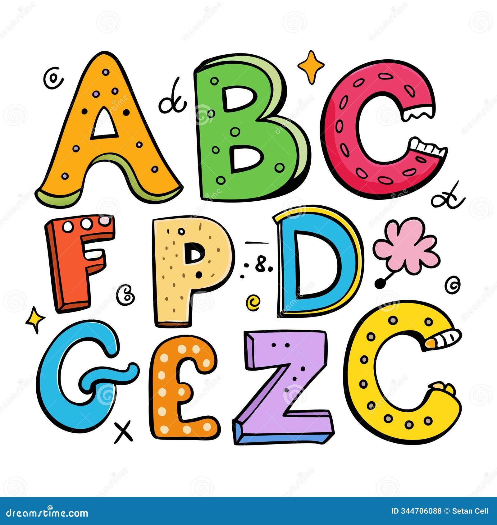 Colorful and Playful Alphabet Letters with Doodle Details Stock Vector ...