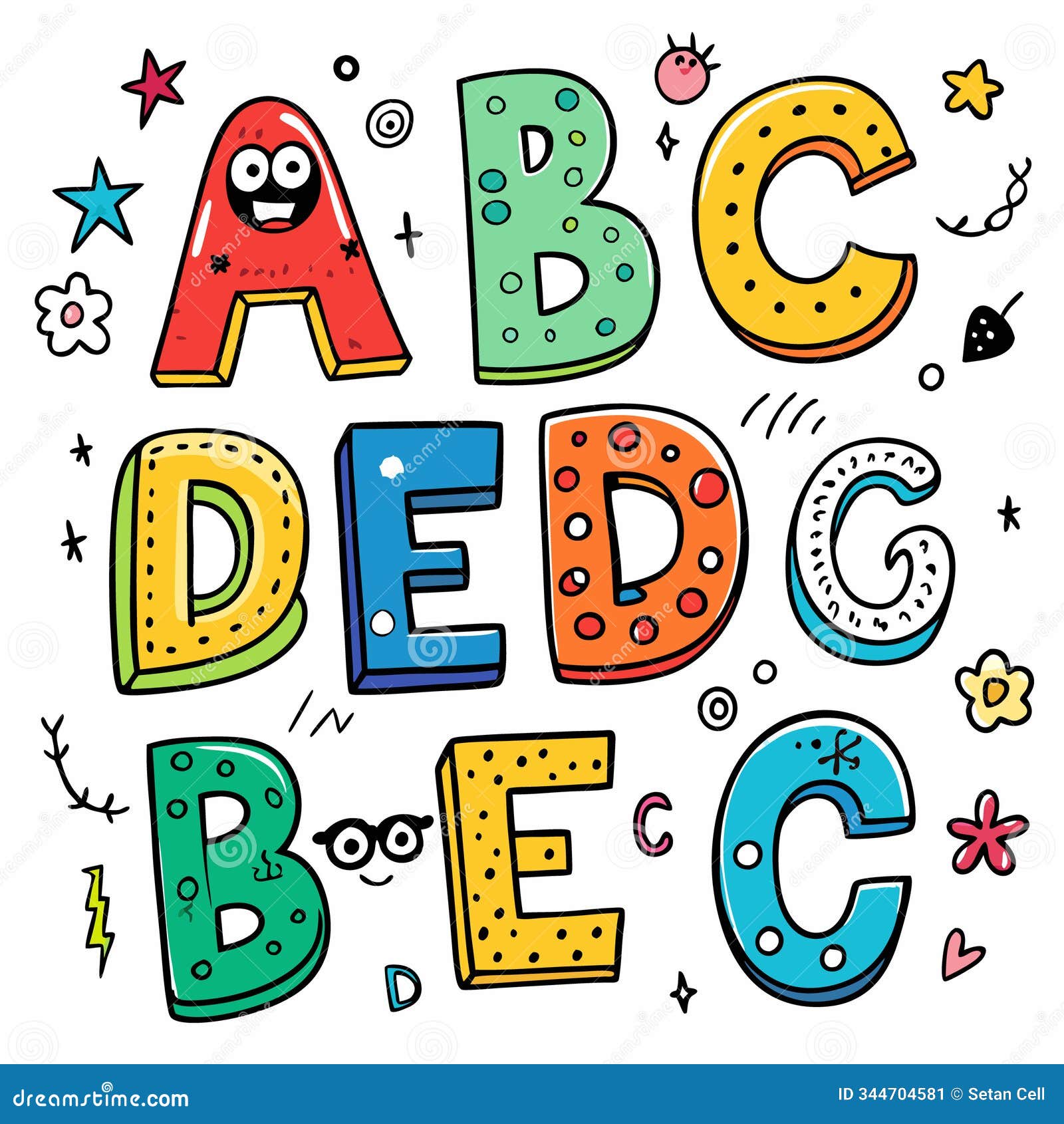 Colorful and Playful Alphabet Letters with Fun Illustrations Stock ...