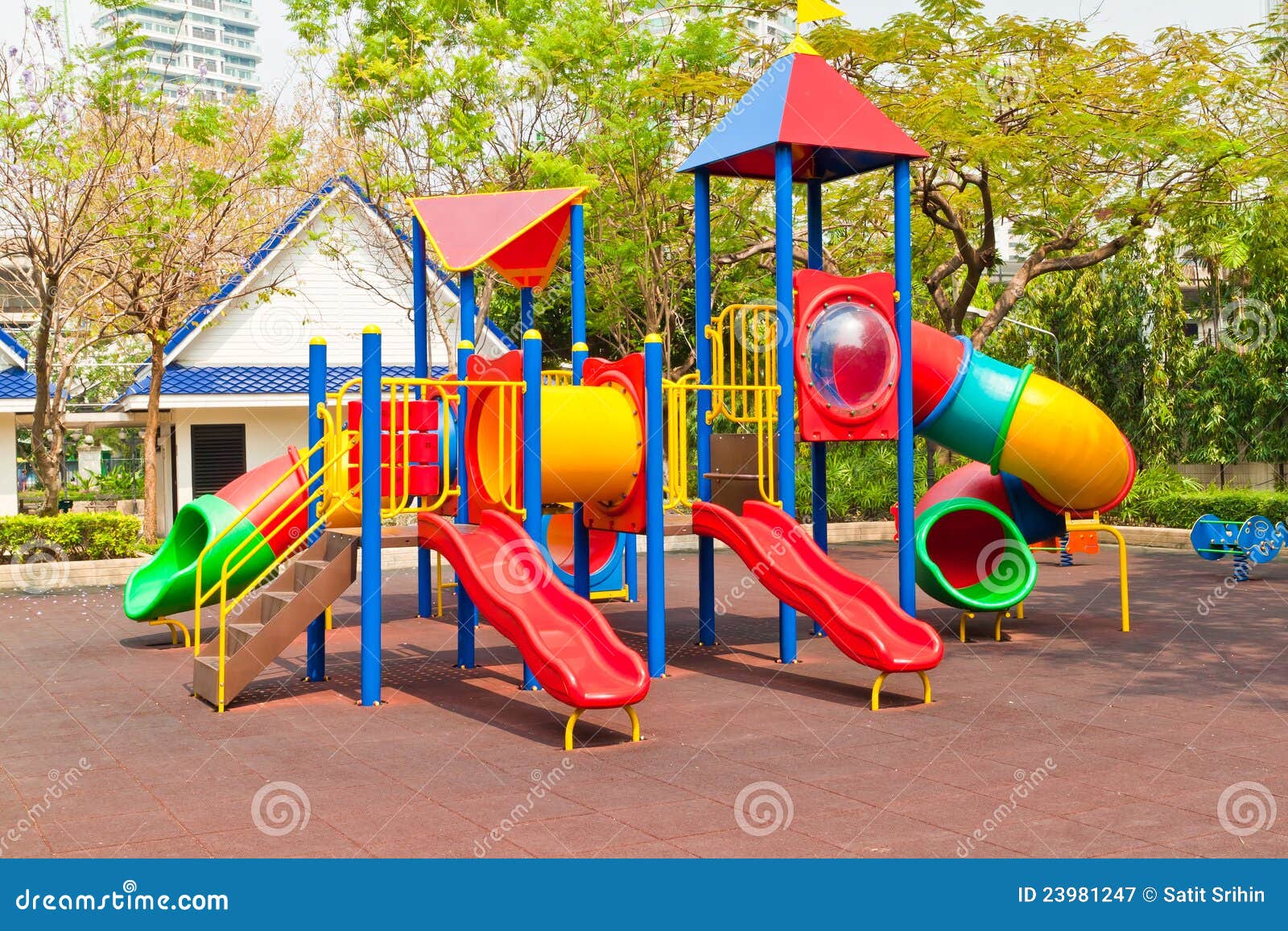 Colorful playground stock image. Image of view, stairs - 23981247