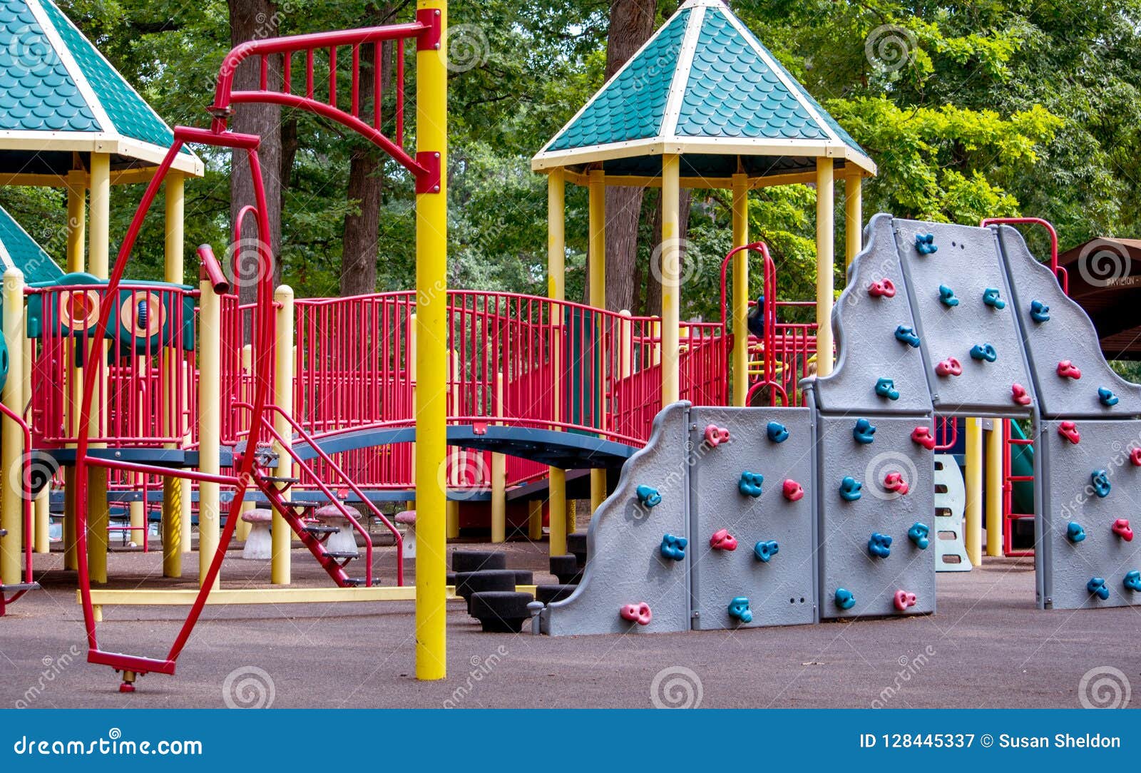 Colorful Playground with a Climbing Wall Stock Image - Image of park ...