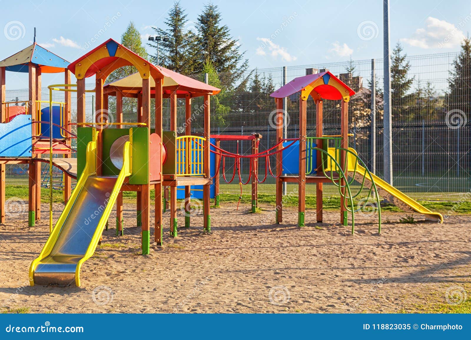 Colorful Playground in the Park Stock Image - Image of kids, security ...