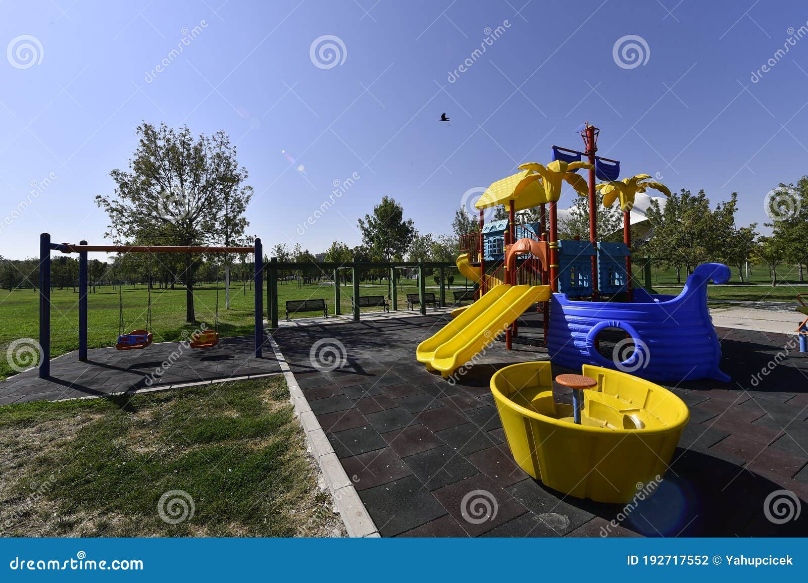 Colorful Playground in the Park. Stock Photo - Image of children ...