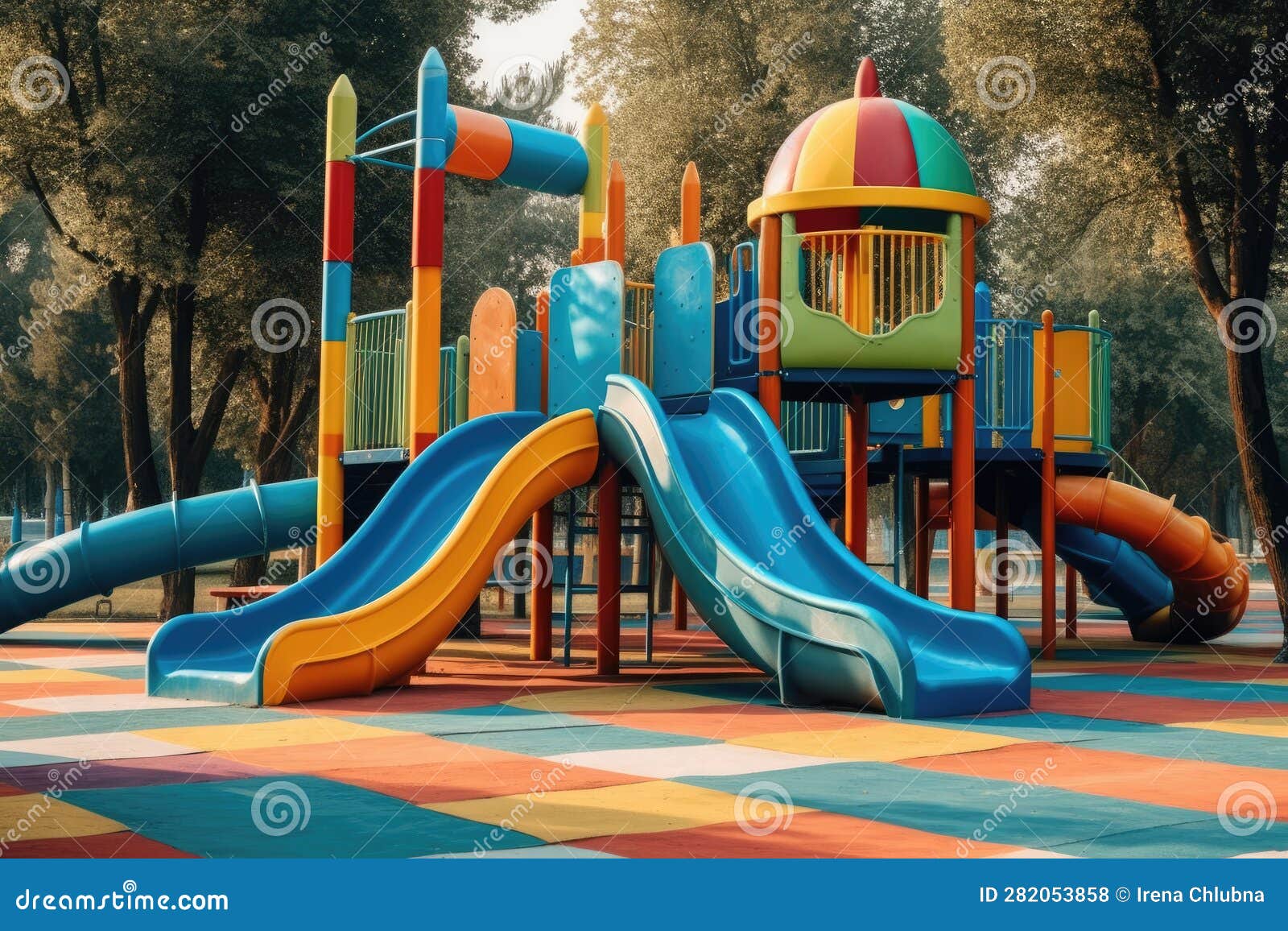 Colorful Playground in the Park. Generative AI Stock Illustration ...