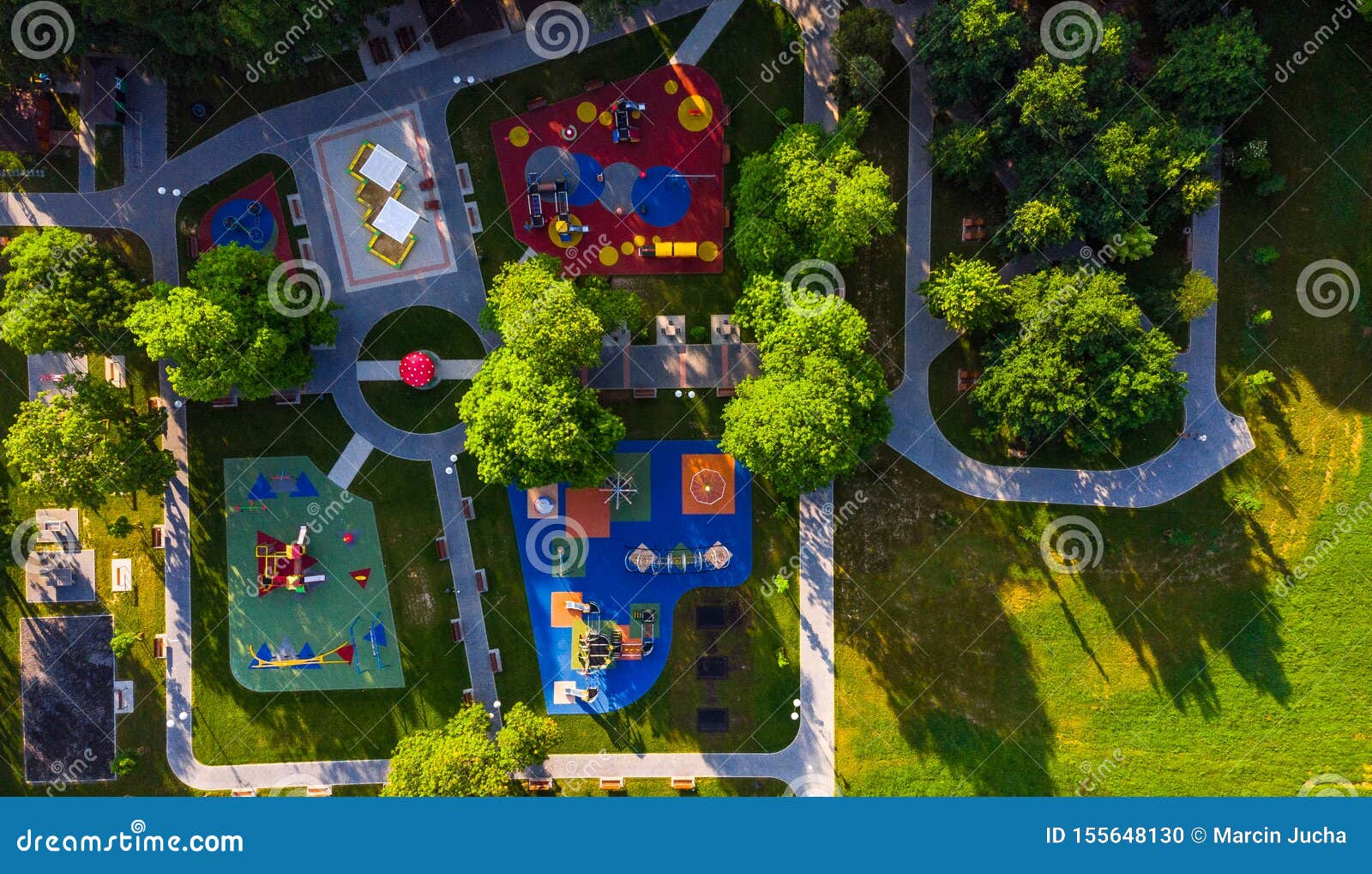 Colorful Playground in Public Park, Aerial Creative Drone Image Stock ...