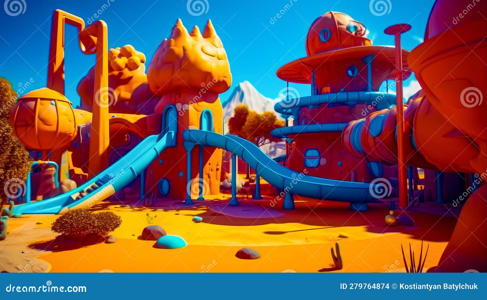 Colorful Playground with Slide in the Middle of the Ground and ...